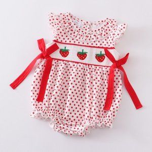 One Pieces | Boutique Strawberry Smocked Baby Girls Bubble Romper Jumpsuit | Poshmark